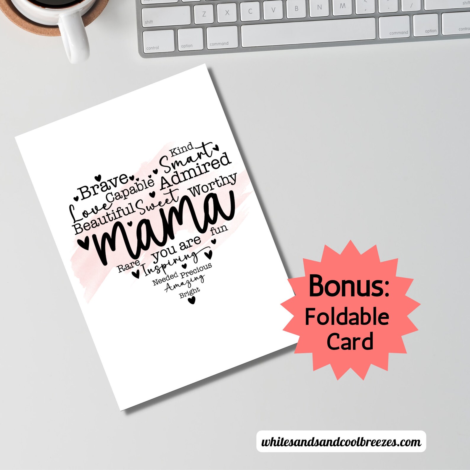 Heart Mother's Day Card - Printable Mother's Day Card - Word Art Mother ...