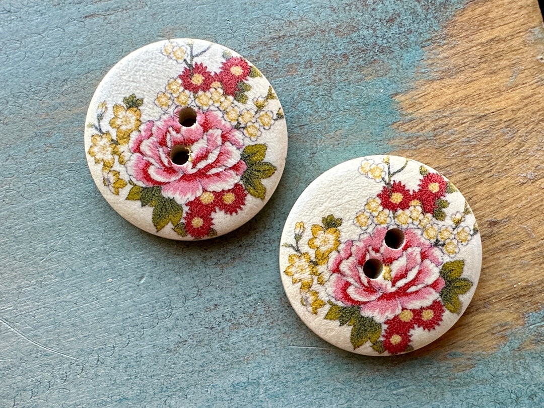 Peony Wood Buttons 6 Piece 3cm Flower Button for Cardigan Gift for Mom ...