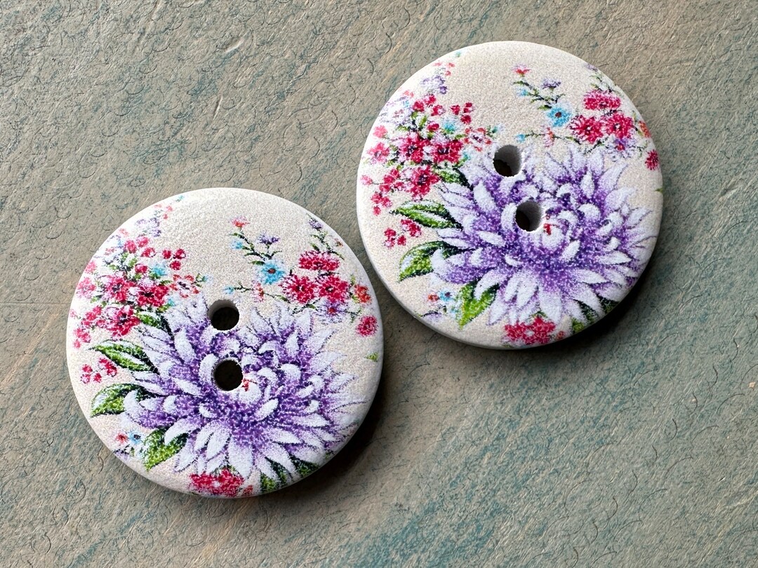 Chrysanthemum Wood Buttons 6 Piece 3cm Flower Button for Cardigan Gift ...