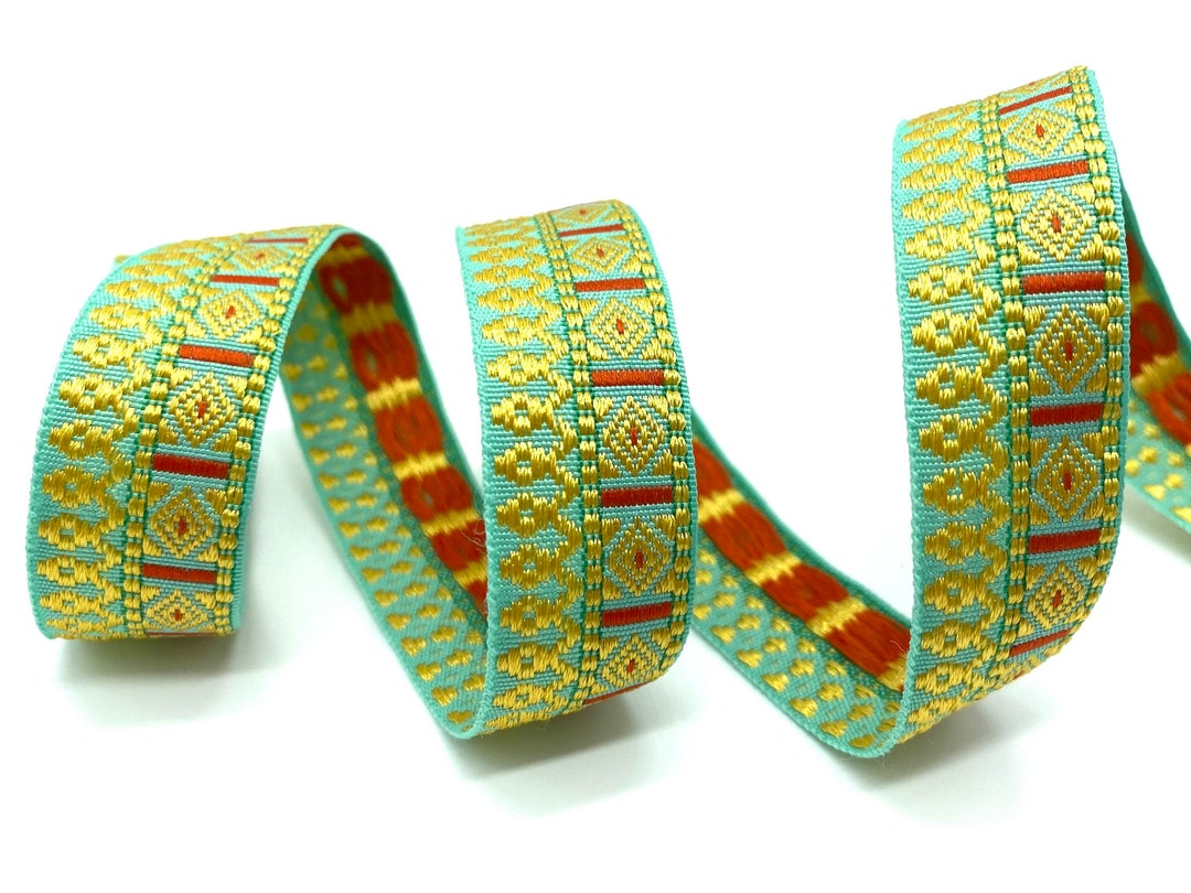 20mm Gold Thread Jacquard Ribbon 3/4” Wide Ribbon Available in Pink or ...