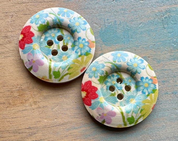 Sweet Prairie Wooden Buttons 6 Piece 3cm Four Holes Flower Button for ...