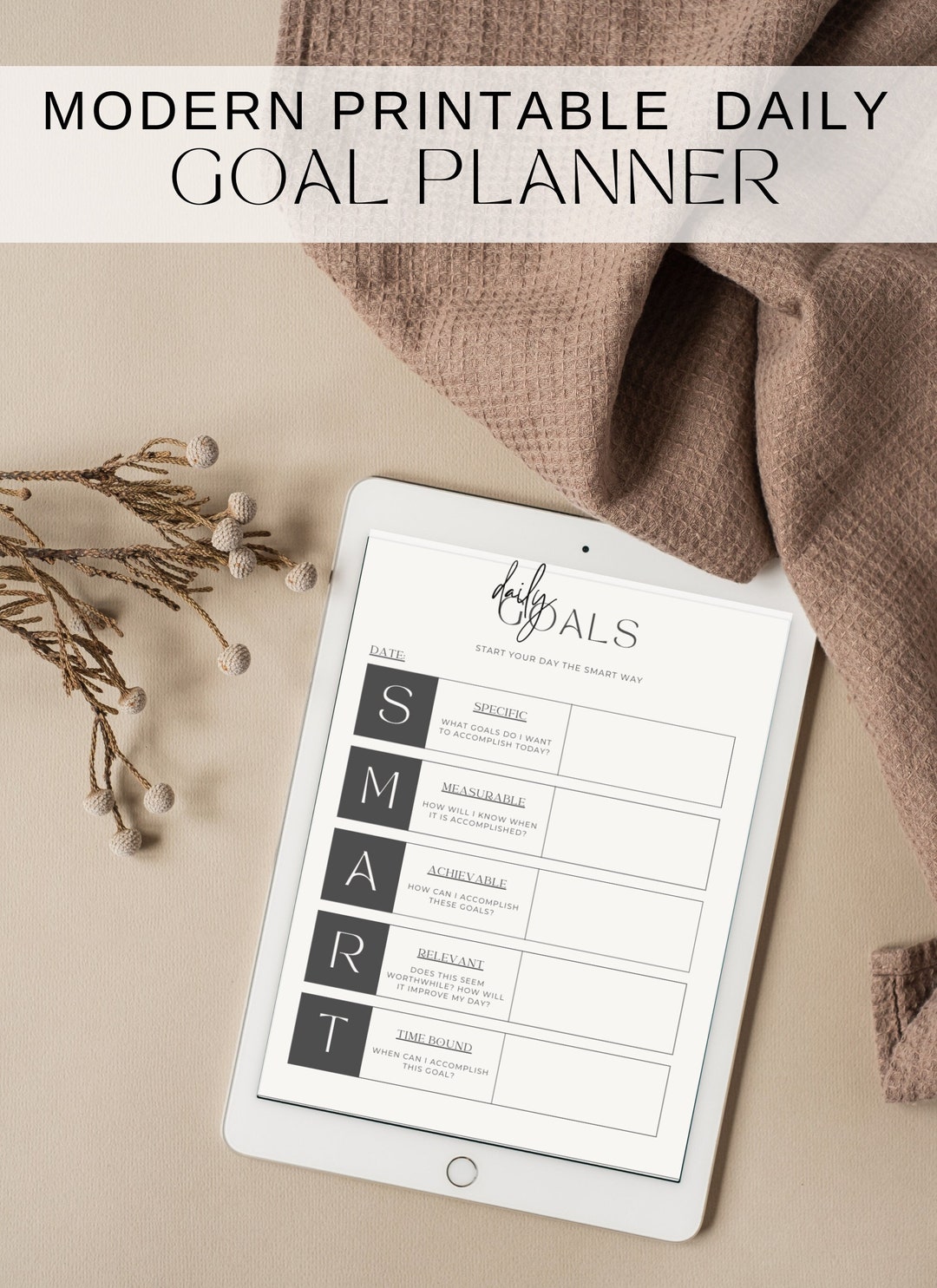 Daily Goal Planner | Printable Download | Minimalistic Planner | Modern ...