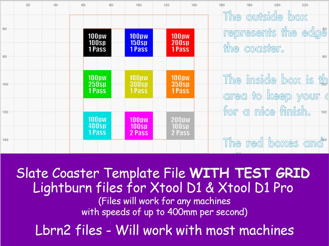 Slate Coaster Template File WITH TEST GRID - Engrave Perfect Coasters ...