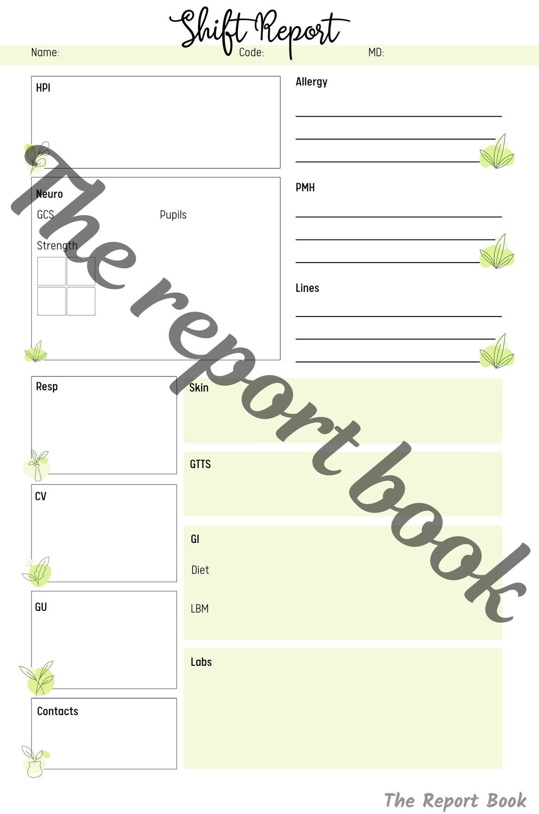 Nurse Shift Report Sheets for New Grads, ICU Nurses, Neuro ICU, MICU ...