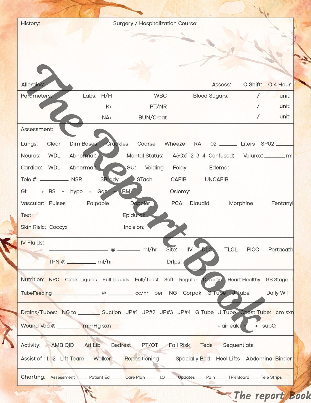 Nurse Shift Report Sheets for New Grads, ICU Nurses, Neuro ICU, MICU ...