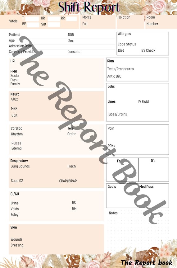 Nurse Shift Report Sheets for New Grads ICU Nurses Neuro - Etsy