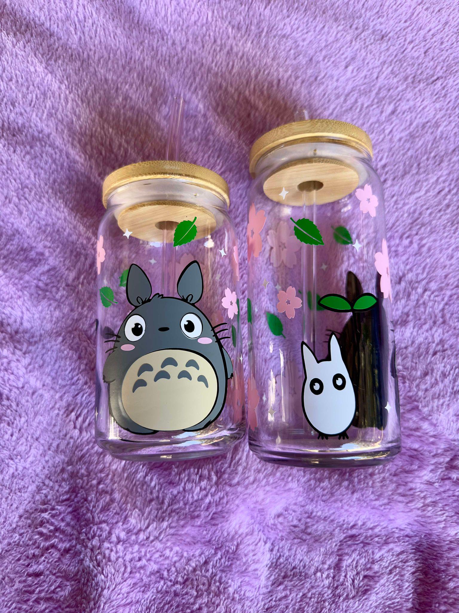 Custom Anime Grey Cat Cherry Blossoms Beercan Glass| With Lid and Straw ...