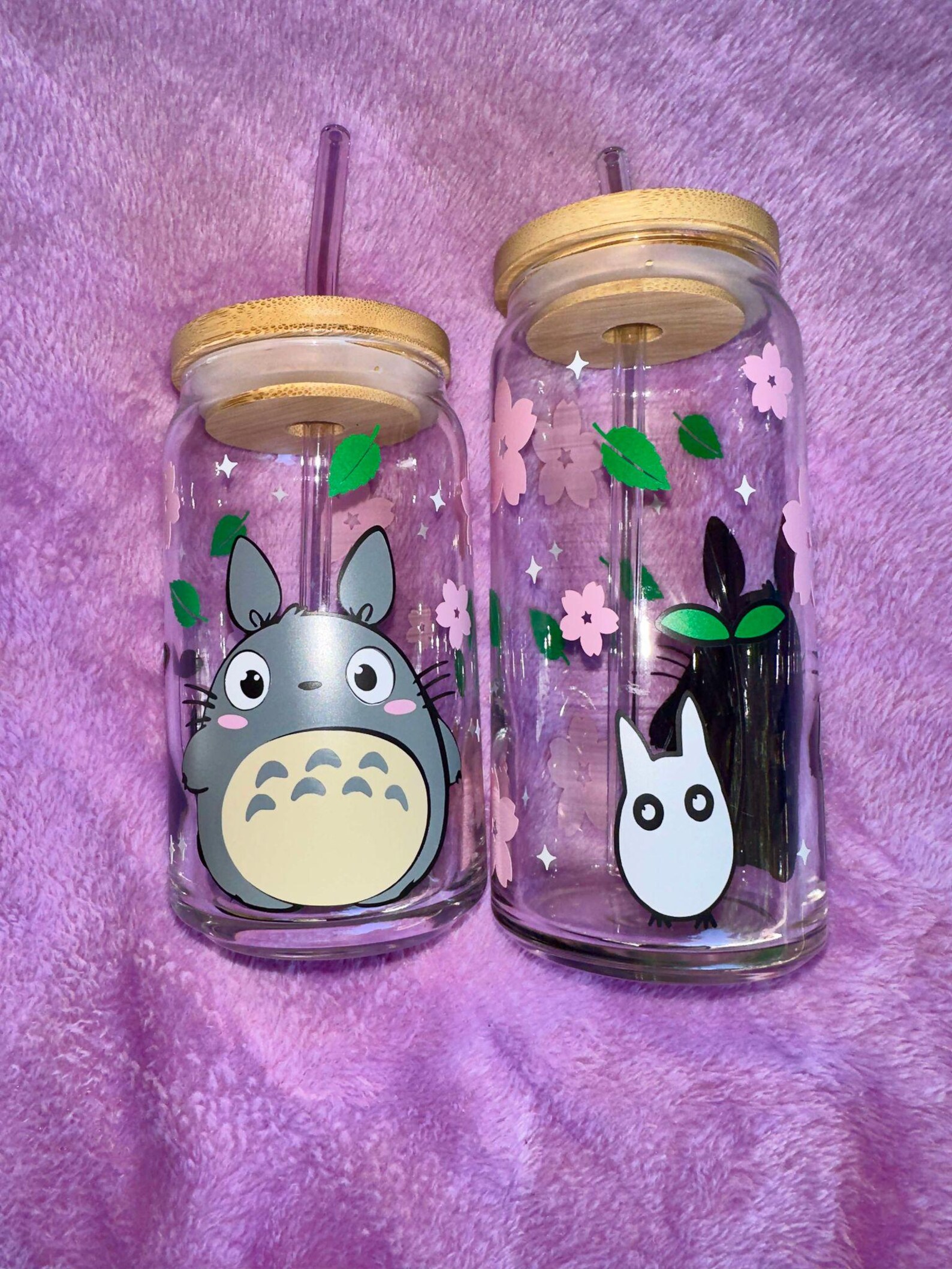 Custom Anime Grey Cat Cherry Blossoms Beercan Glass| With Lid and Straw ...