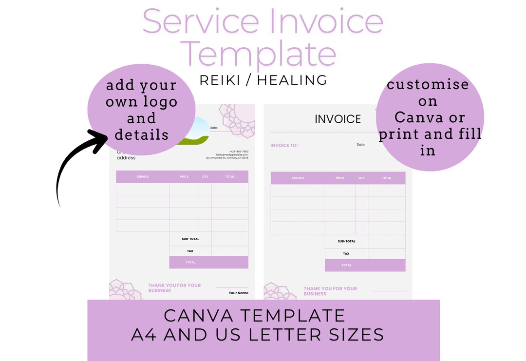 Healing Service Editable Invoice - Etsy