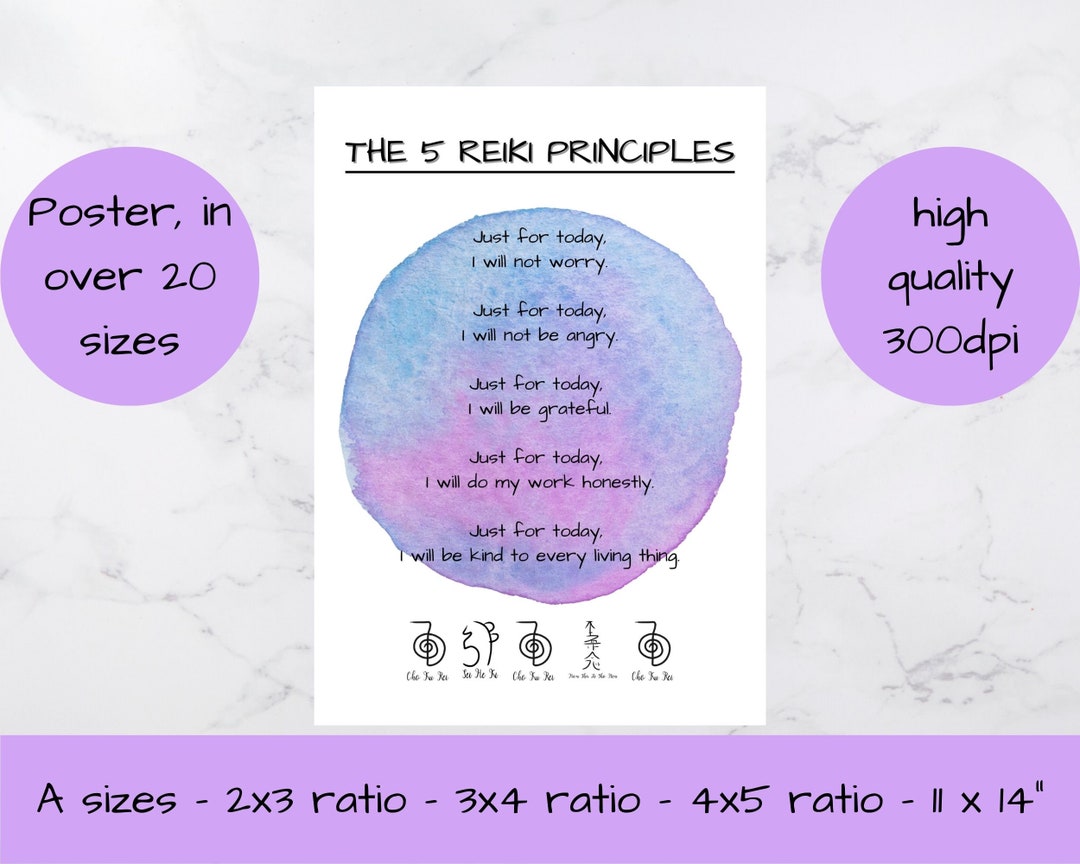 Reiki Poster 5 Principles of Reiki in High Resolution 300dpi, Over 20 ...