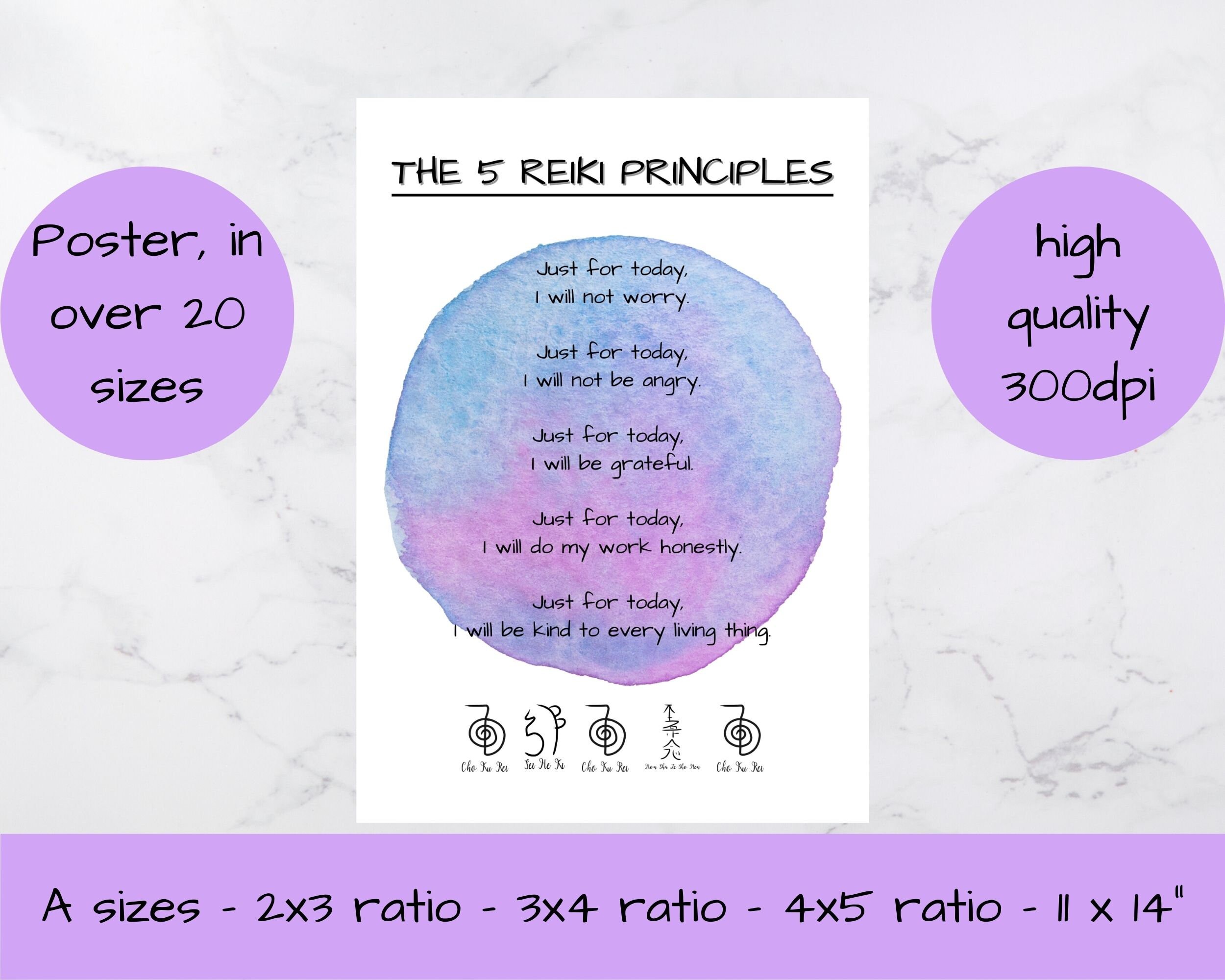 Reiki Poster 5 Principles of Reiki in High Resolution 300dpi, Over 20 ...