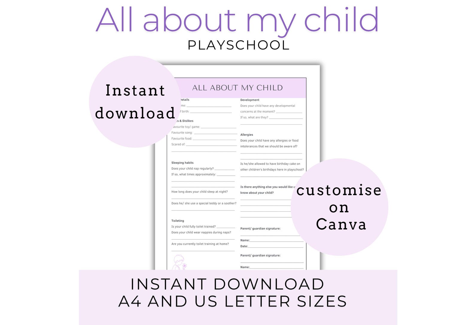 Customisable, Printable All About My Child Form - Etsy