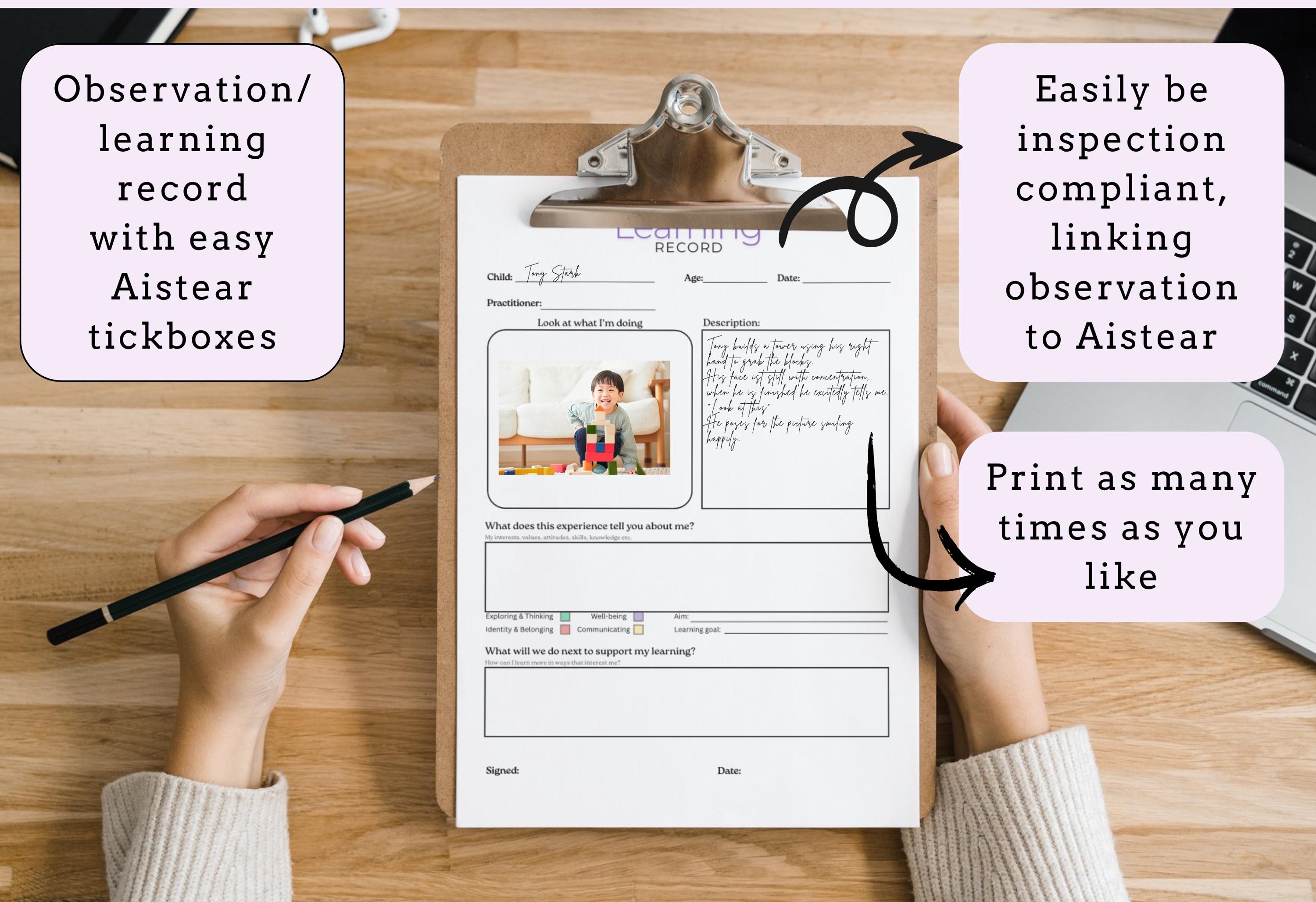 Easy Printable A4 Observation Learning Record With Links to Aistear ...