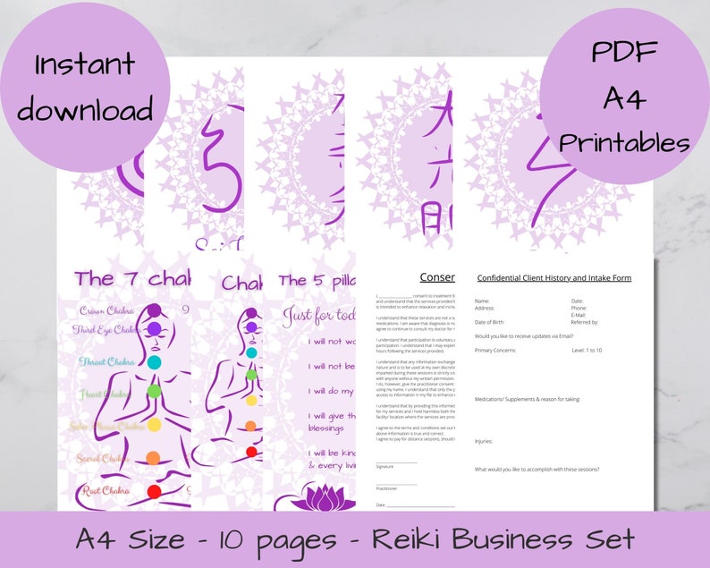 Reiki Usui Practitioner Pack Reiki Symbols Chakra 5 Principles Consent ...