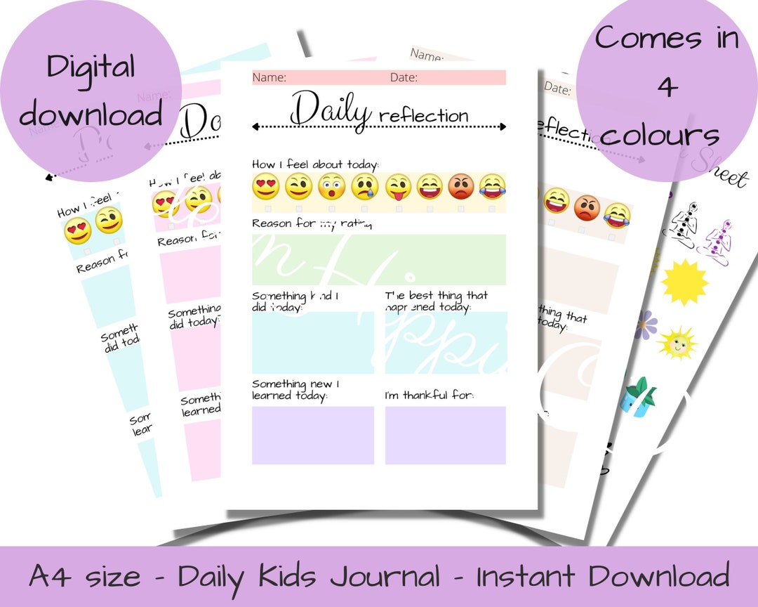 Kids Daily Reflection Journal: Printable Activity, Feelings & Gratitude ...