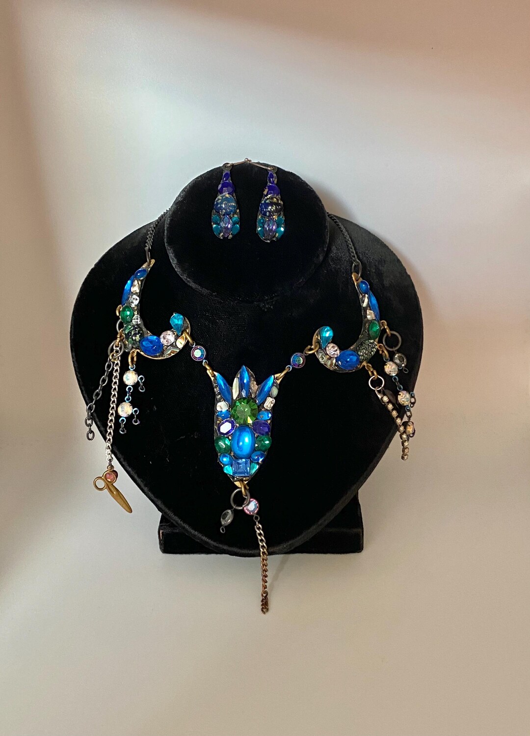 Vintage Stunning Statement Avant-guard Brass Backed Vauxhall Blue Glass ...