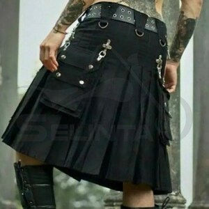 Mens Handmade Scottish Tactical Kilt Black Utility Fashion Gothic Kilt ...