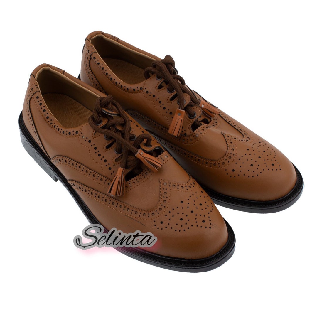 Highland Ghillie Brogue Scottish Kilt Shoes New Brown Leather Boot Size ...