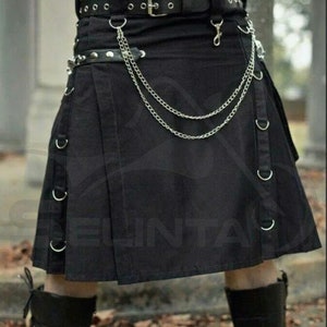 Mens Handmade Scottish Tactical Kilt Black Utility Fashion Gothic Kilt ...