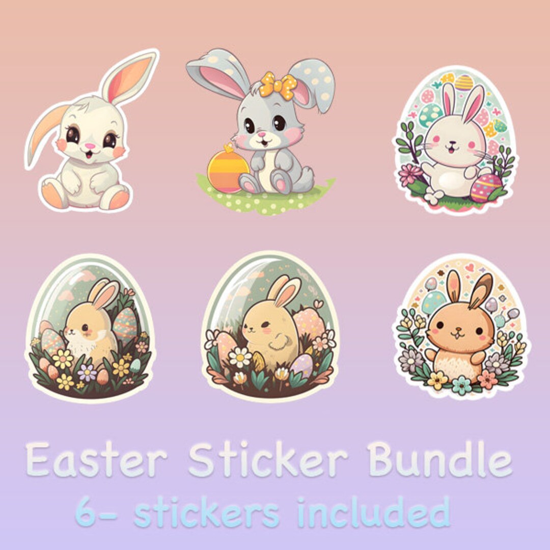 Easter Sticker Pack Digital Download, 6 Easter Bunny Printable Stickers ...