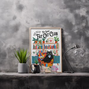 Fat Louis Fat Cat Club – Cute Black Cat Drinking Tea Digital Print ...