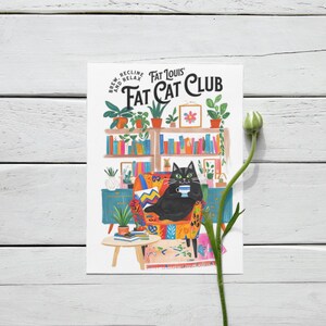 Fat Louis Fat Cat Club – Cute Black Cat Drinking Tea Digital Print ...