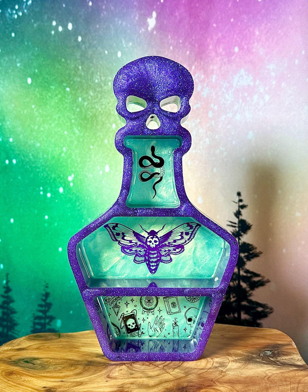 Deaths Head Moth Potion Bottle Shelf / Handmade Witchy Decor / Desktop ...