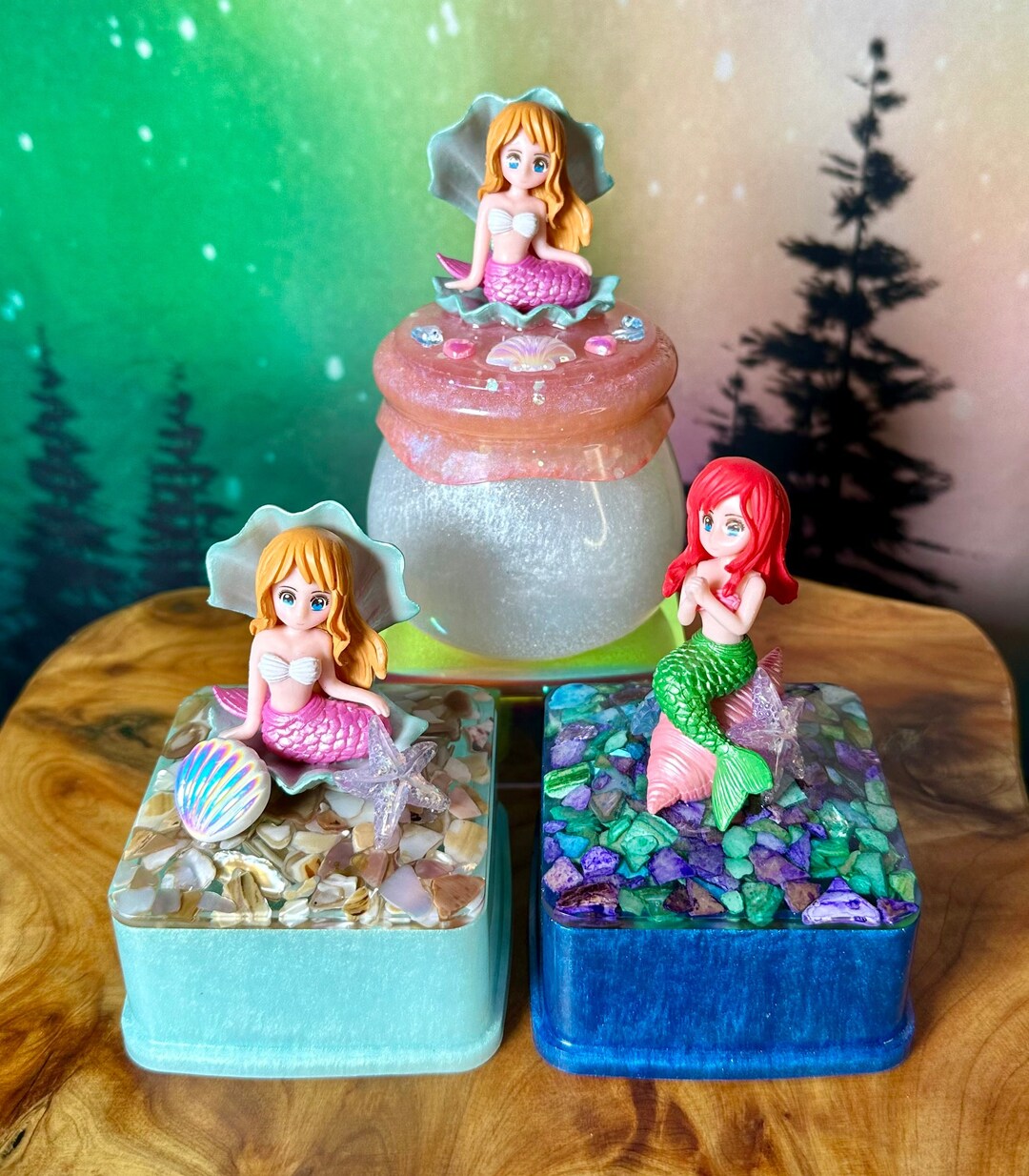 Mermaid Trinket Box and Jar / Mermaid Home Decor / Handmade Resin Art ...