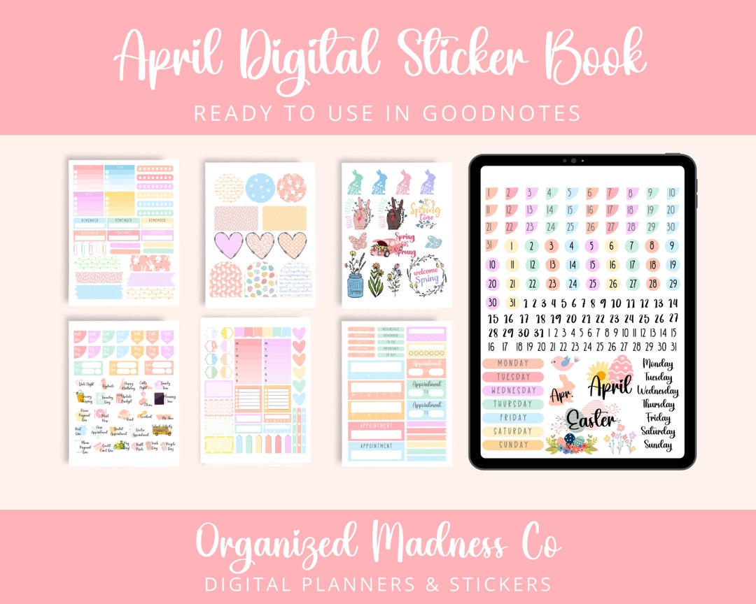 April Digital Planner Stickers | Easter Planner Sticker Book ...