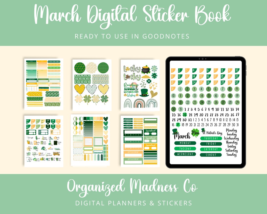 March Digital Planner Stickers | Pre-cropped Goodnotes Sticker Sheets ...