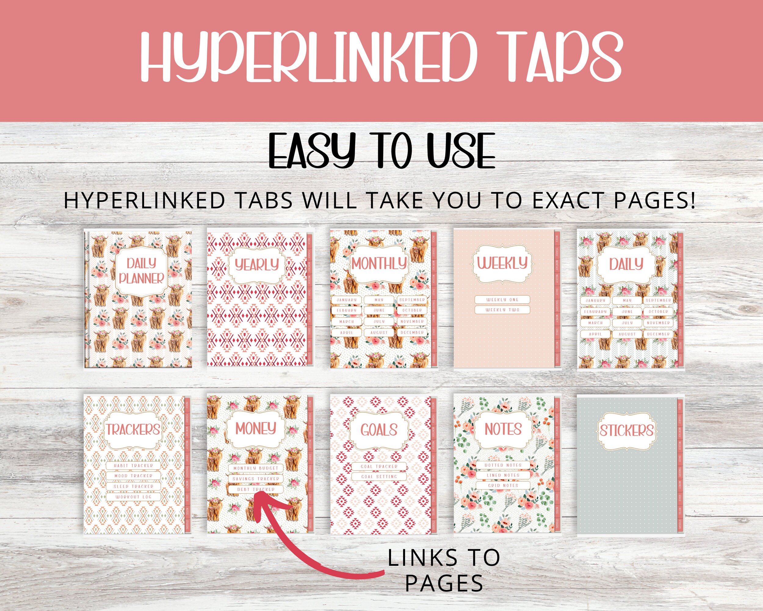 Highland Cow Undated Digital Planner | Watercolor Floral Goodnotes ...