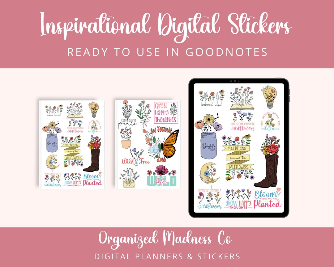 Inspirational Wildflower Digital Planner Stickers | Goodnotes Sticker ...
