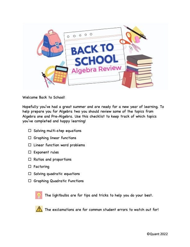 Algebra 2 Review Worksheets - Etsy