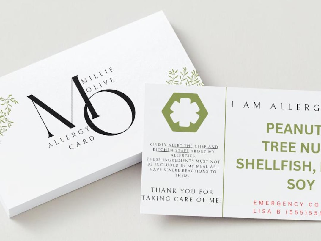 Customizable Allergy Cards Restaurant Allergen Card Food Allergy ...