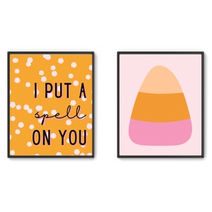 Pink and Orange Halloween Print Bundle, Cute Halloween Wall Art, 12 ...