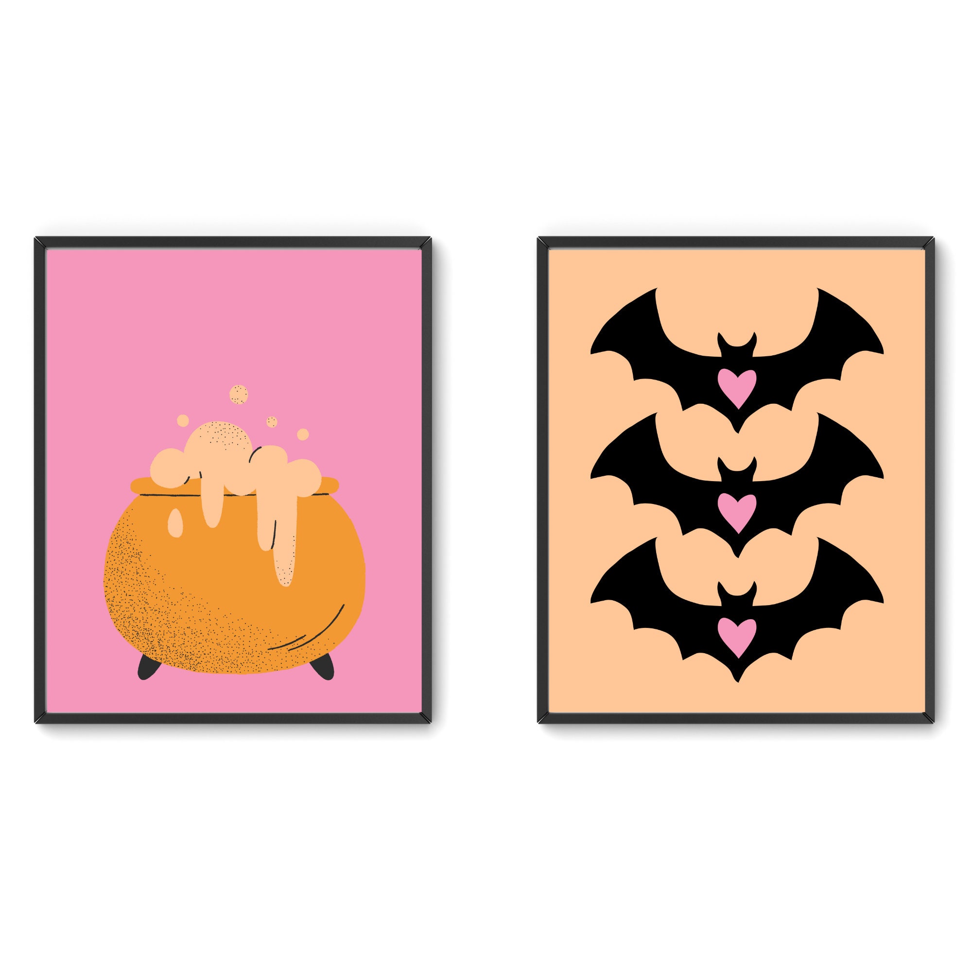 Pink and Orange Halloween Print Bundle, Cute Halloween Wall Art, 12 ...