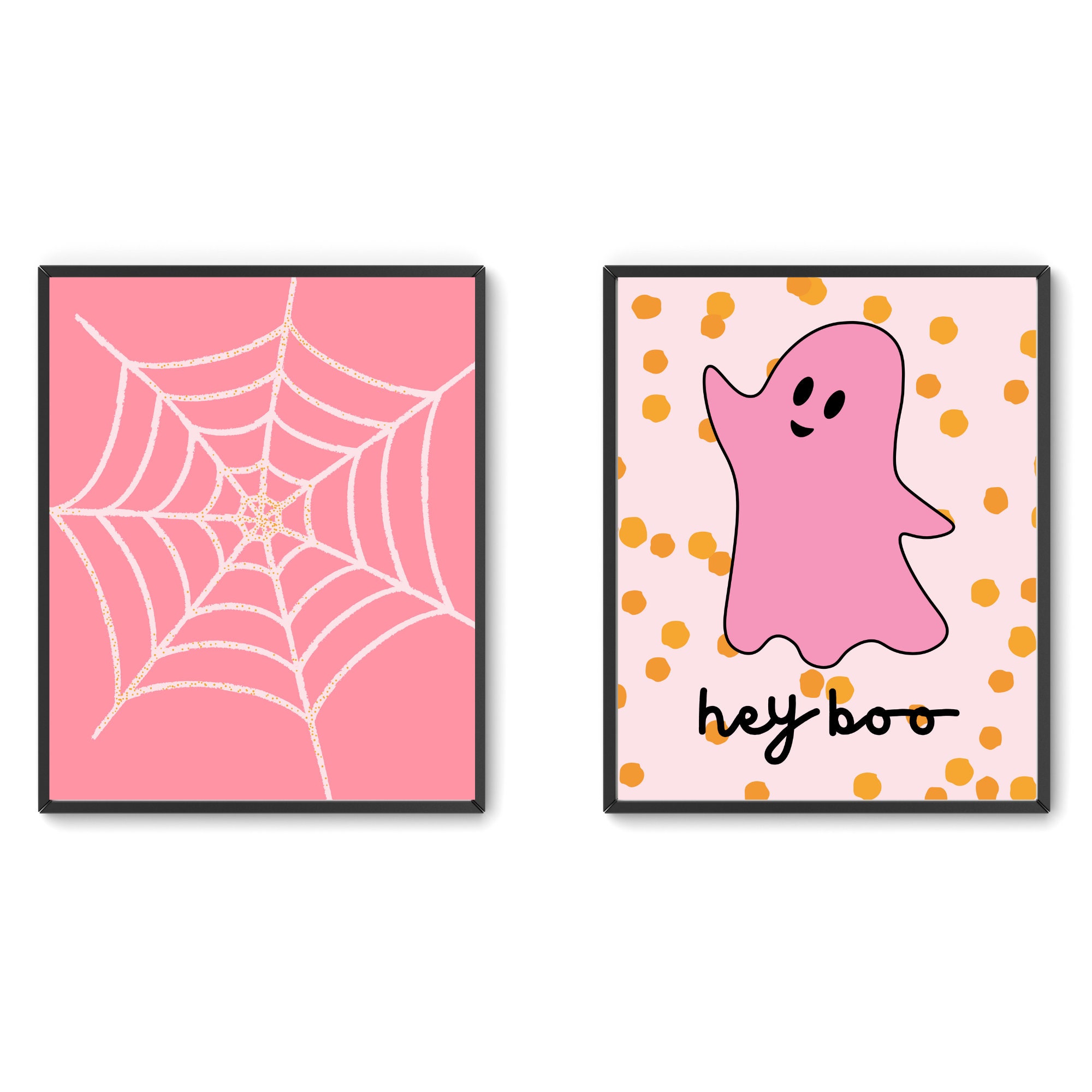 Pink and Orange Halloween Print Bundle, Cute Halloween Wall Art, 12 ...