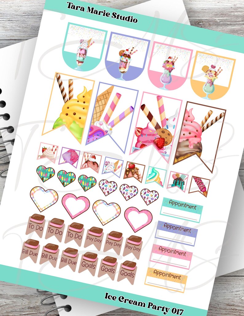 Ice Cream Party Printable Planner Stickers - Etsy
