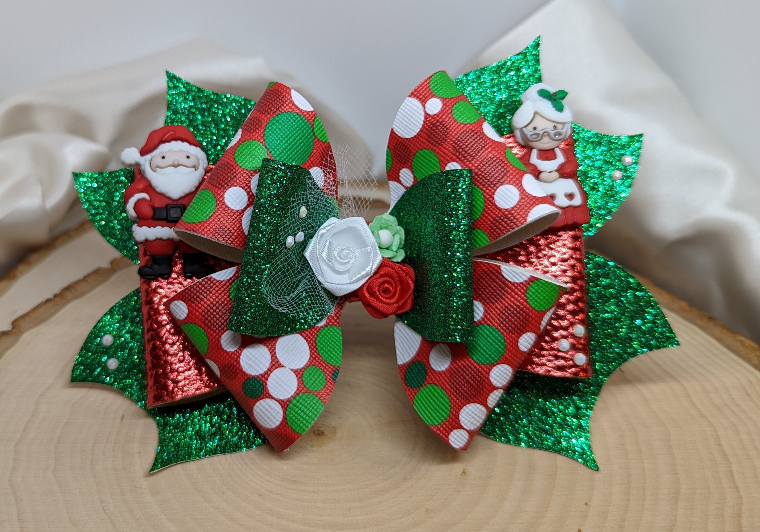 Faux Leather Santa and Mrs. Claus Hair Bow Set - Etsy