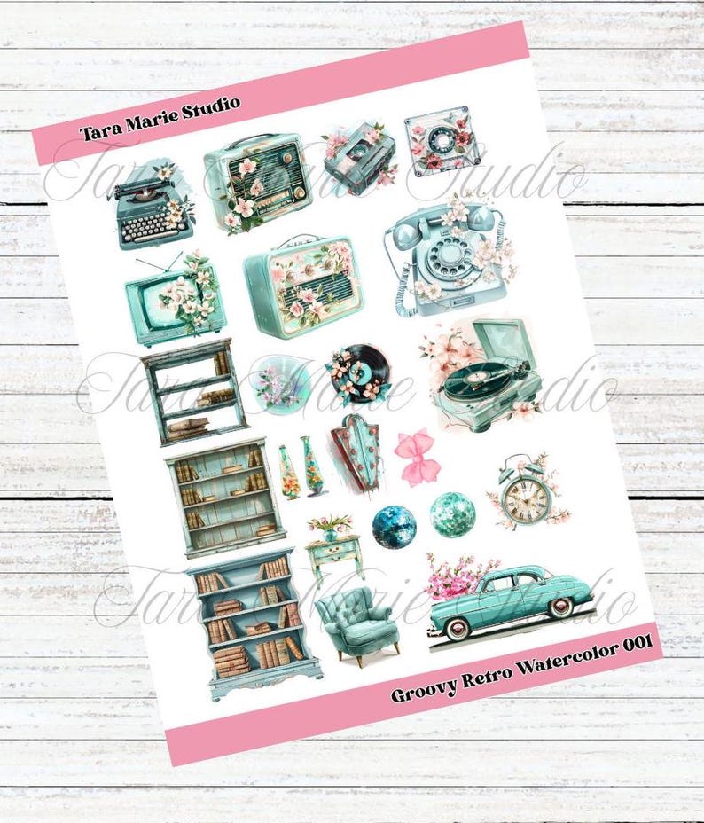Groovy Retro Watercolor Printable Planner Sticker Sheets Set - Etsy