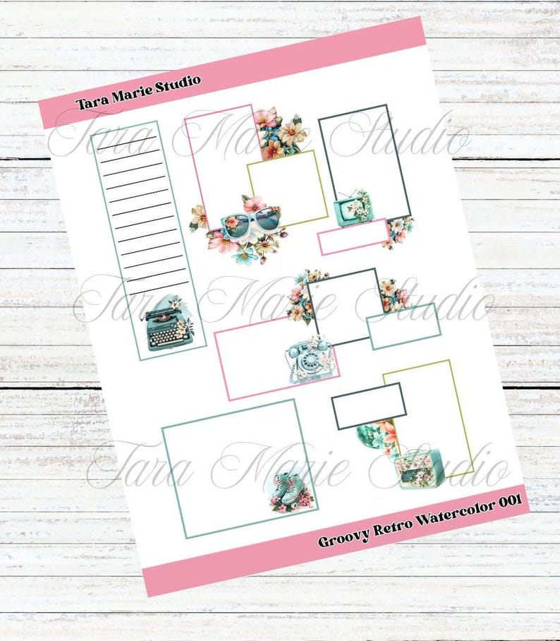 Groovy Retro Watercolor Printable Planner Sticker Sheets Set - Etsy