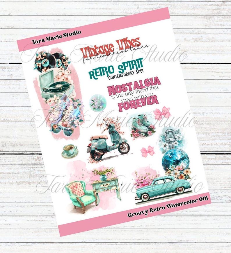 Groovy Retro Watercolor Printable Planner Sticker Sheets Set - Etsy