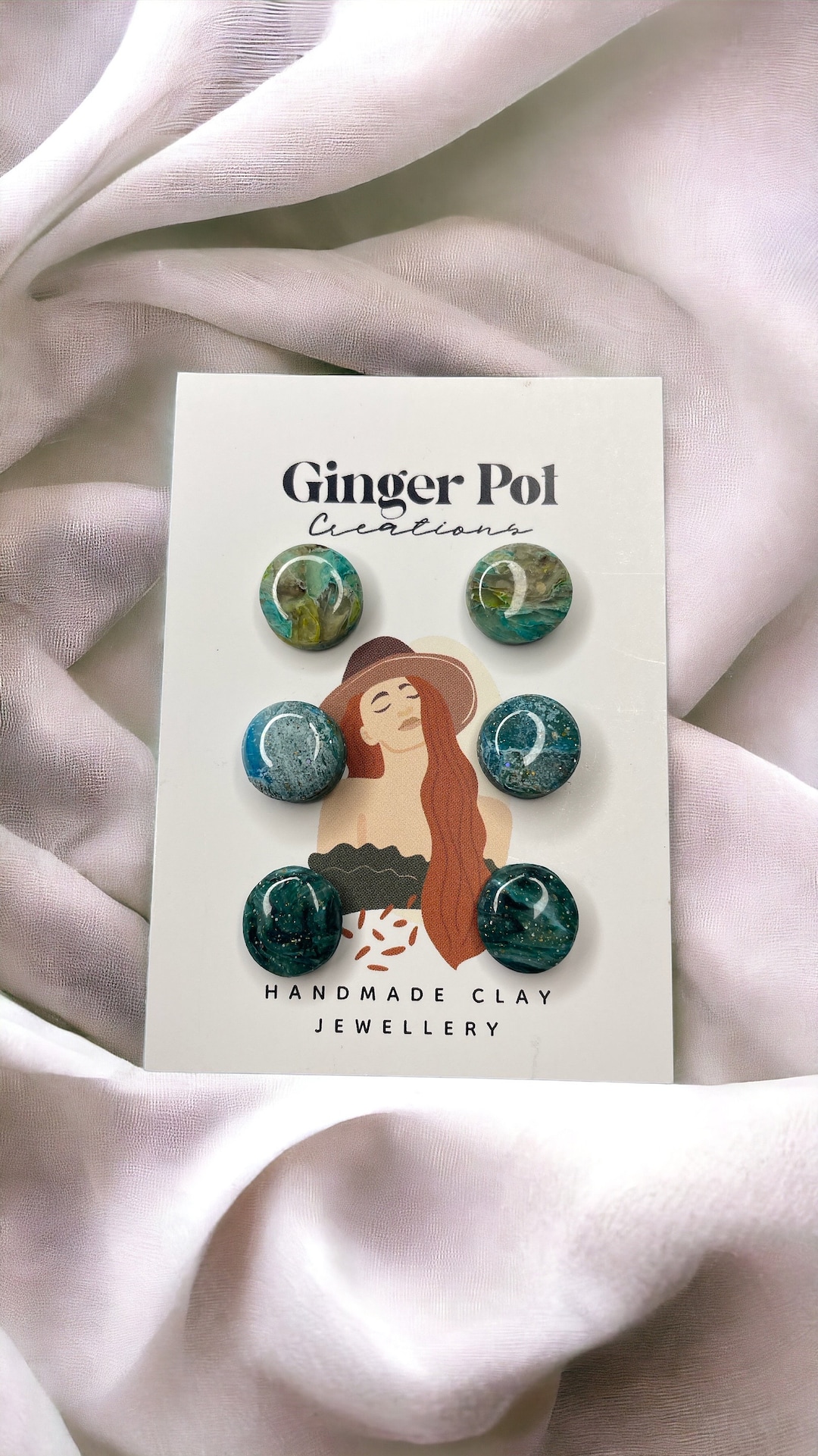 COSMIC EARTH STUDS Multipack Stud Earrings Round Ladies Polmer Clay 3 ...