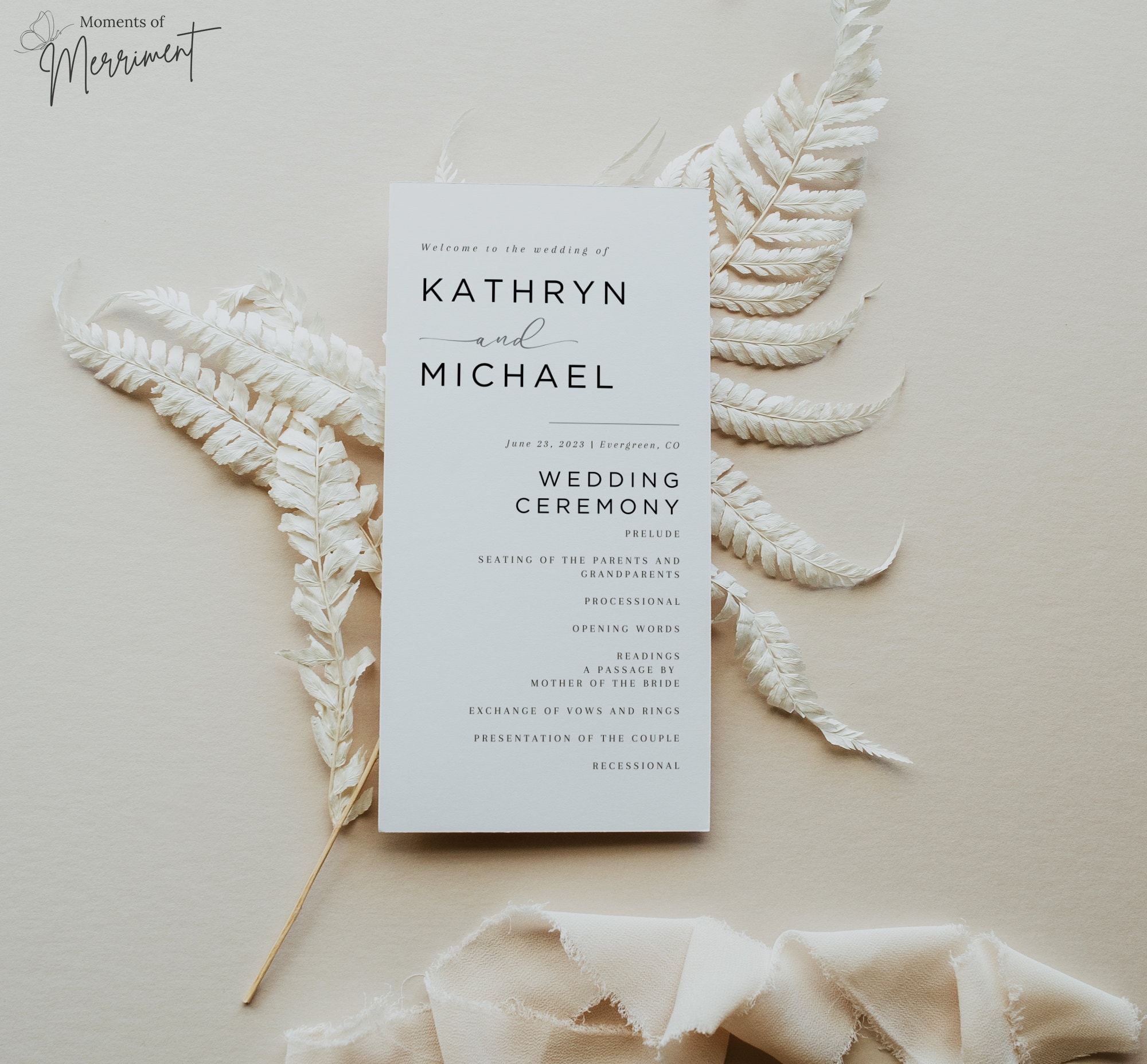 DIY Wedding Program Printable Ceremony Card Modern Order of Service ...