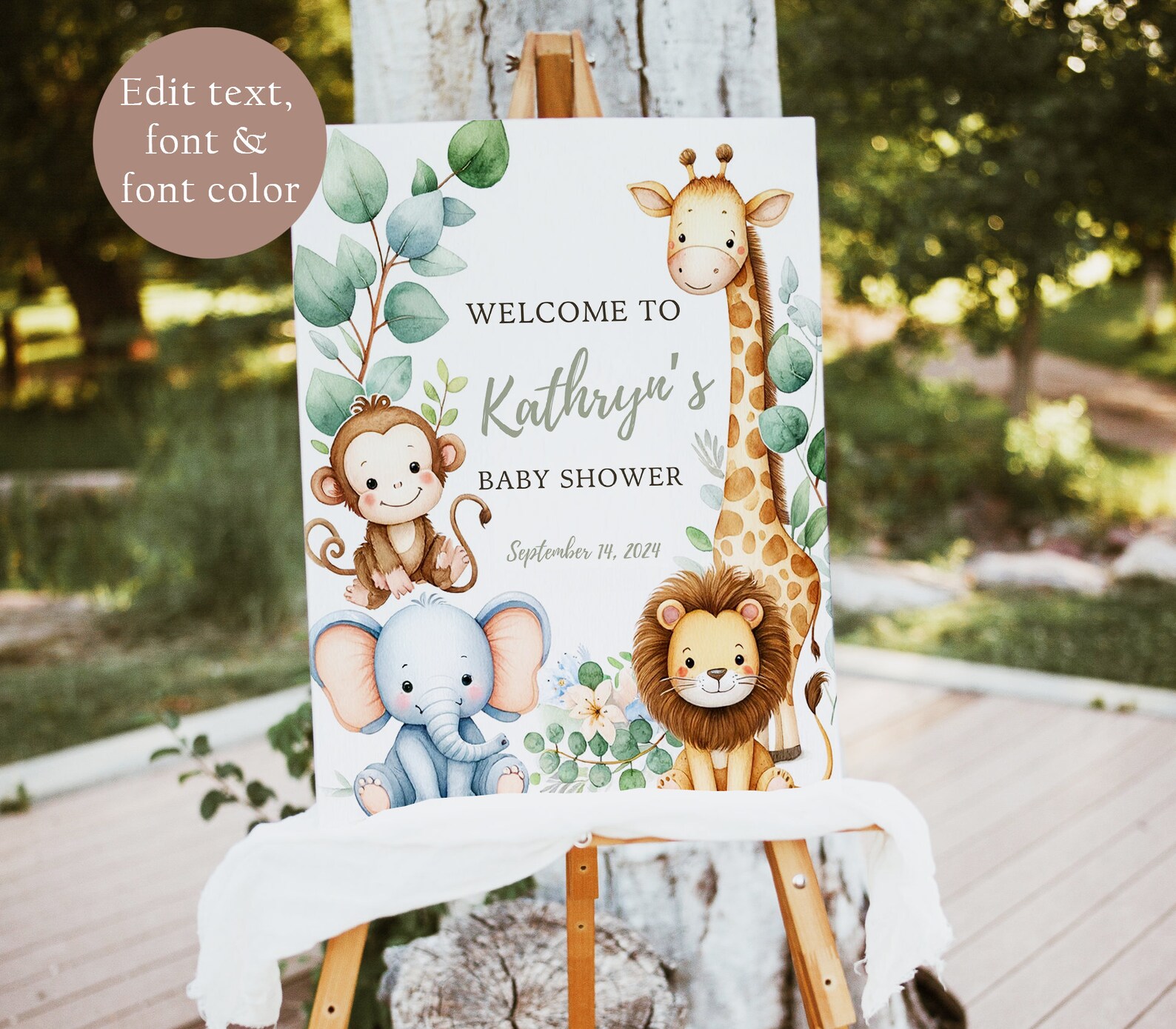 Editable Safari Animal Baby Shower Welcome Sign | Jungle Themed Baby ...