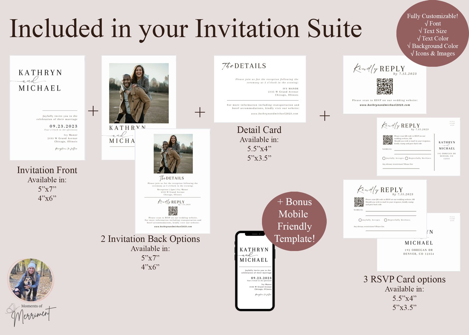 Modern Wedding Invitation Suite Canva Simple Invitation QR Code Boho ...