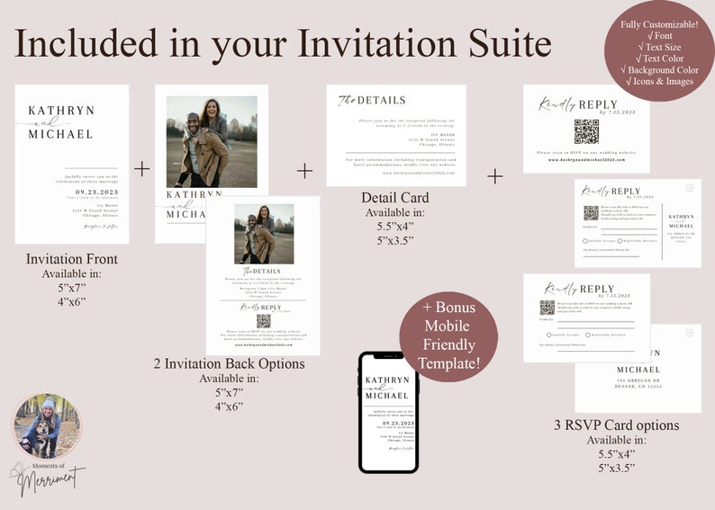 Modern Wedding Invitation Suite Canva Simple Invitation QR Code Boho ...