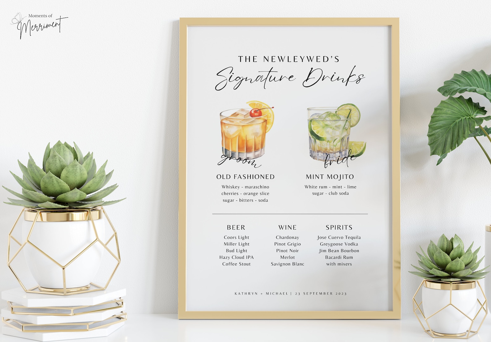 Minimalist Cocktail Menu Modern Signature Drink Sign Bride and Groom ...