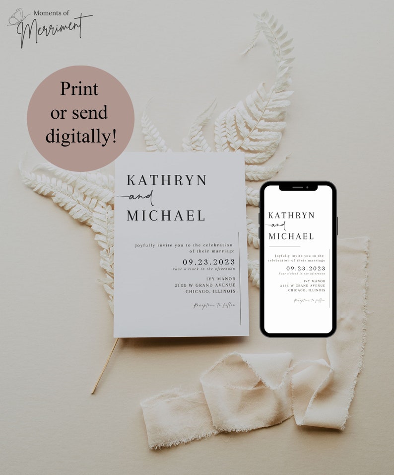 Modern Wedding Invitation Suite Canva Simple Invitation QR Code Boho ...