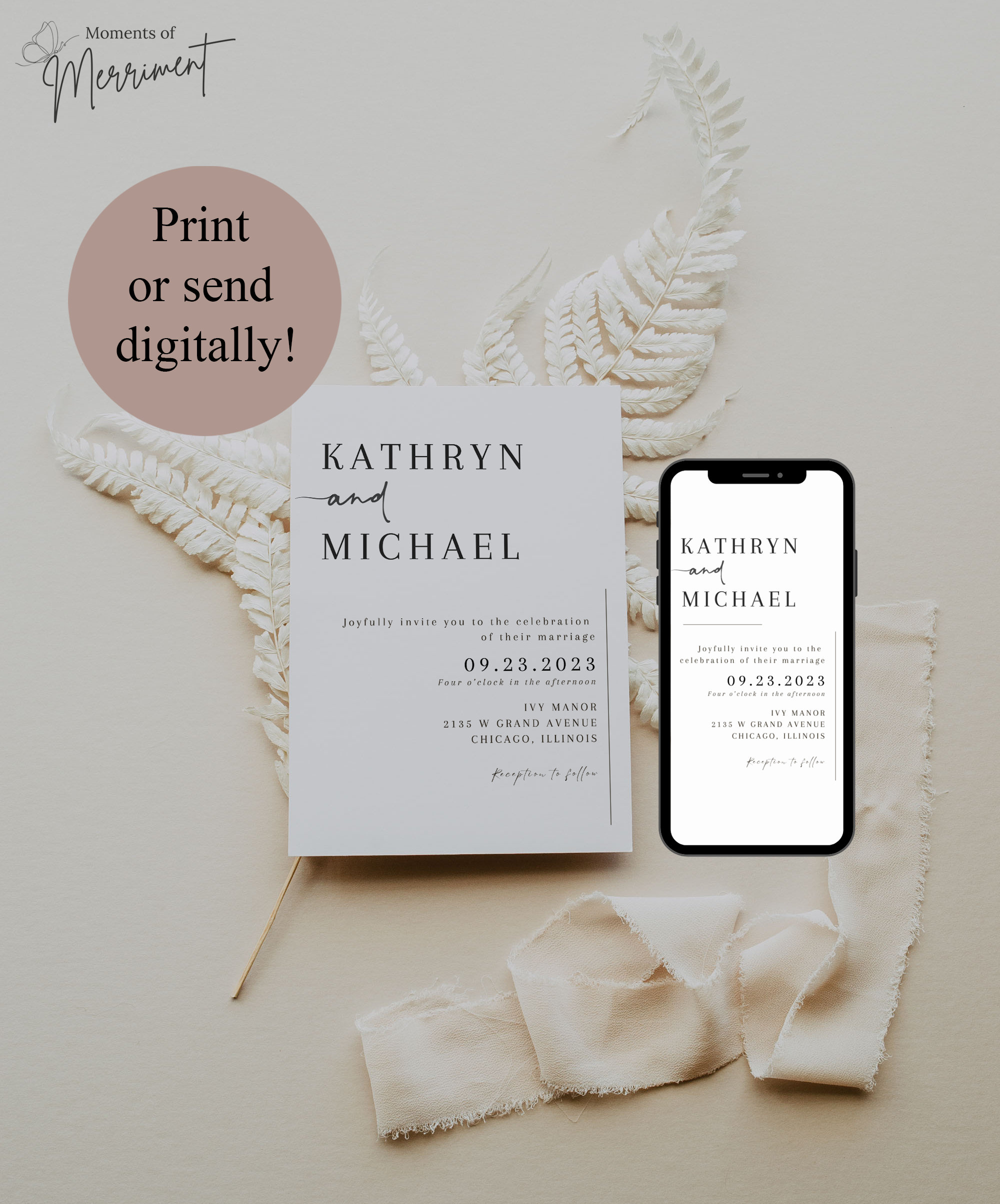 Modern Wedding Invitation Suite Canva Simple Invitation QR Code Boho ...